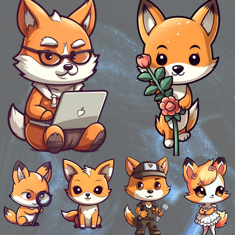 Cute Fox PNG SVG Clip Art Bundle, Cute Animal Clipart Fox Sublimation ...