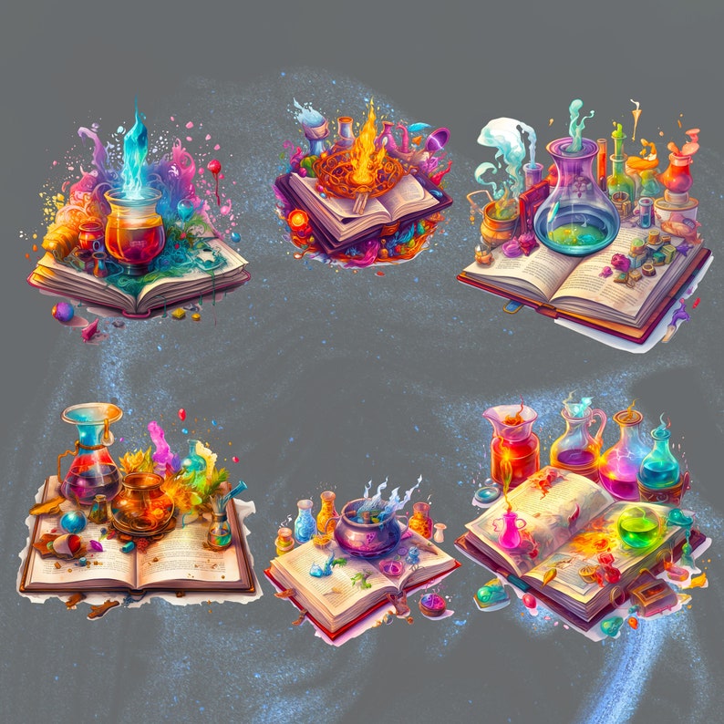 25 PNG Fantasy Potion Books Clipart - Open Book Clip Art - Book Bundle PNG - Vintage Books Stack ...