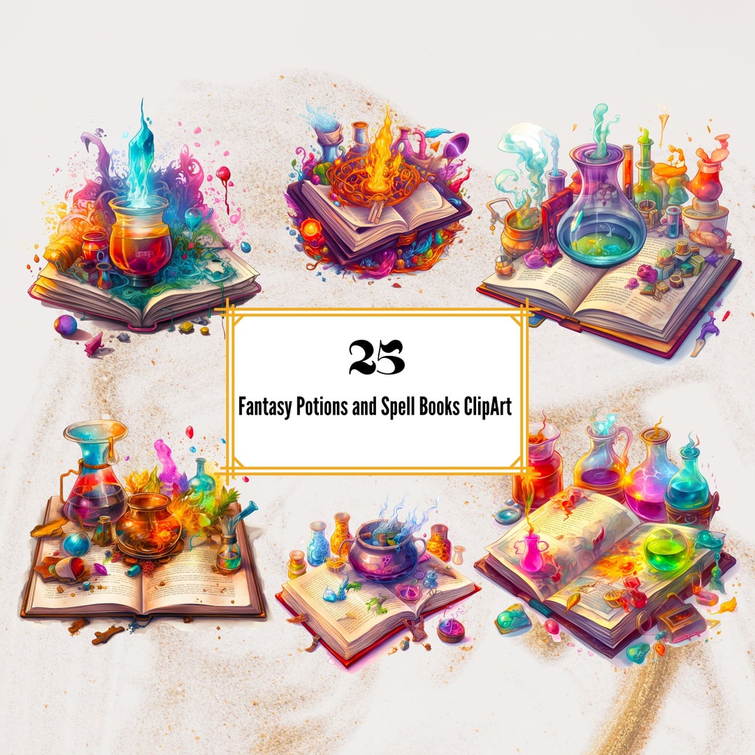 25 PNG Fantasy Potion Books Clipart - Open Book Clip Art - Book Bundle ...