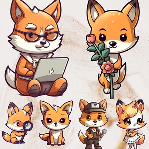 Cute Fox PNG SVG Clip Art Bundle, Cute Animal Clipart Fox Sublimation ...