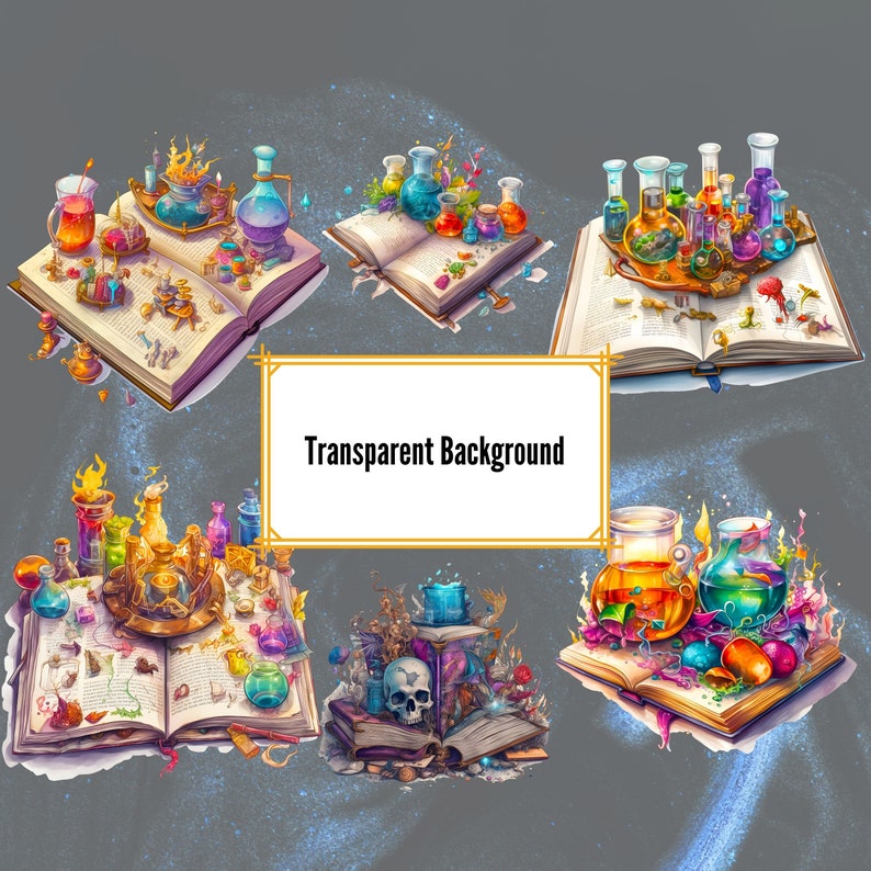 25 PNG Fantasy Potion Books Clipart - Open Book Clip Art - Book Bundle ...