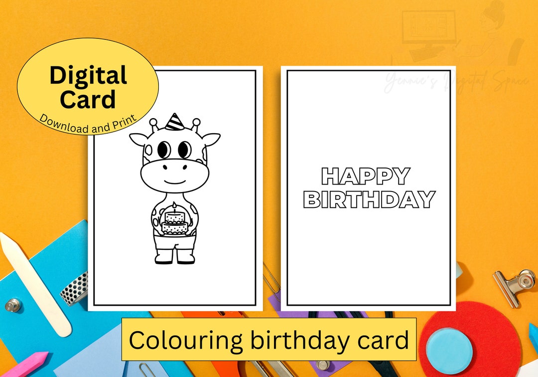 Printable Birthday Coloring Card Giraffe Birthday Card - Etsy