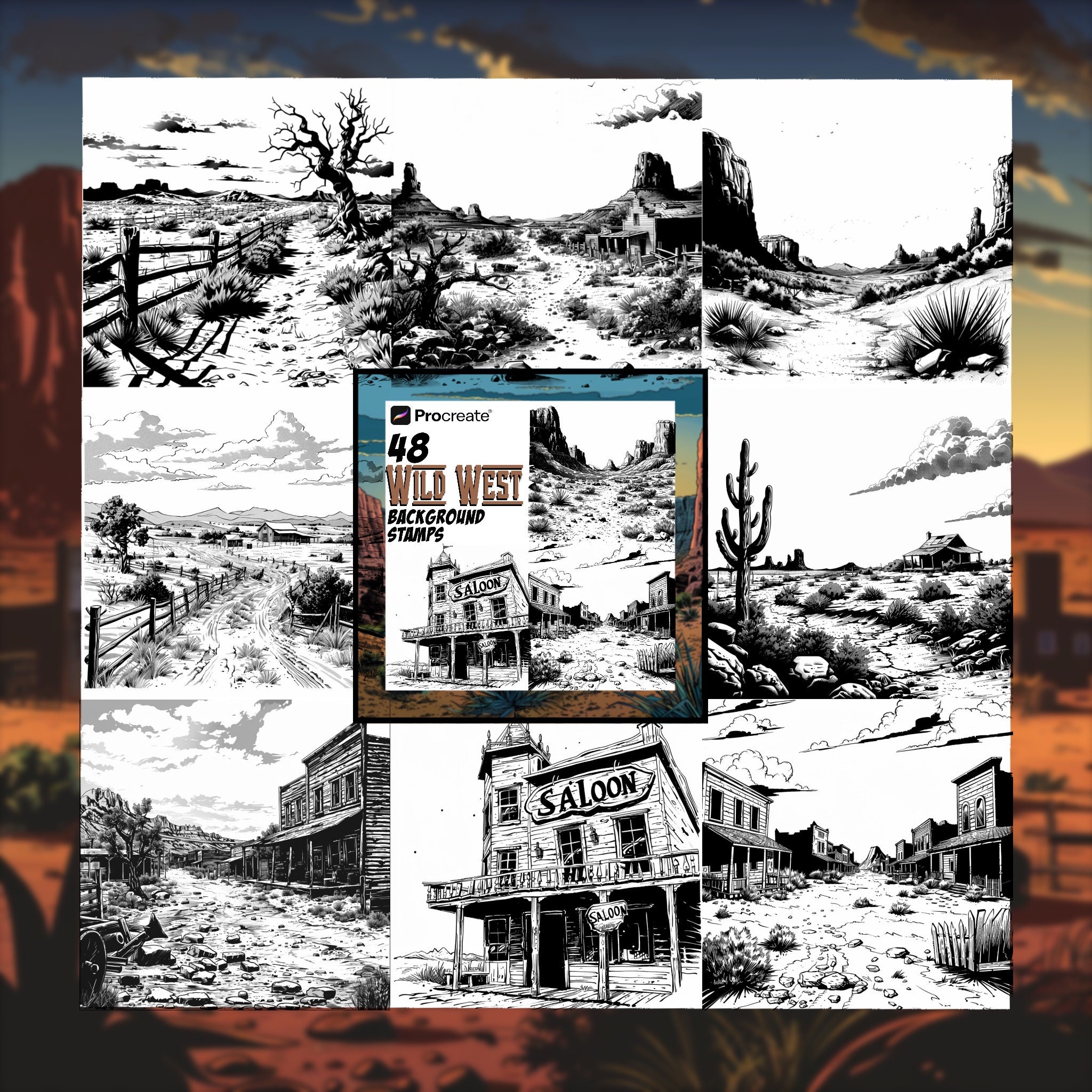 Comic Style Wild West Pack Procreate Stamps | Cowboys Art | Western ...