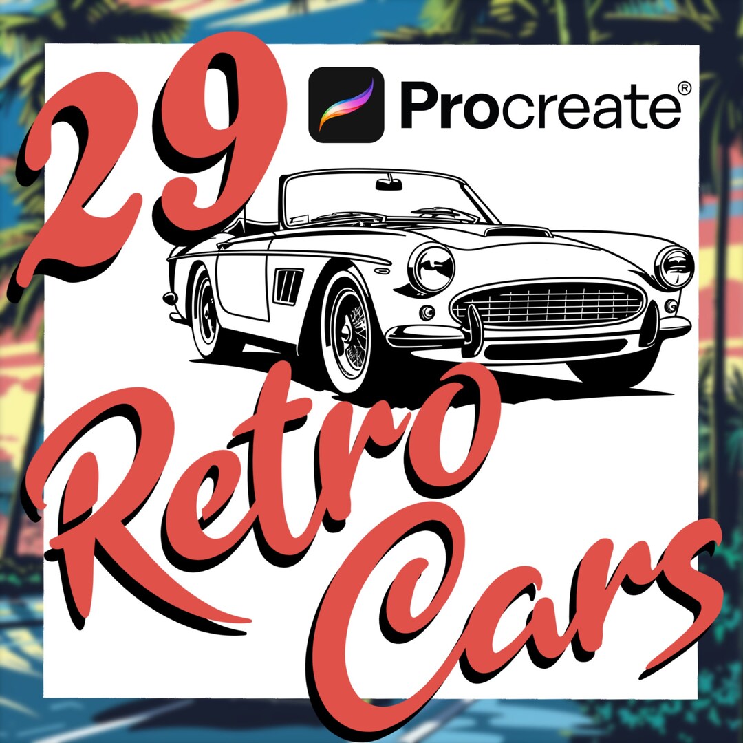 Retro Style Car Procreate Stamp Vehicle Digital Art Cars Brush Set ...