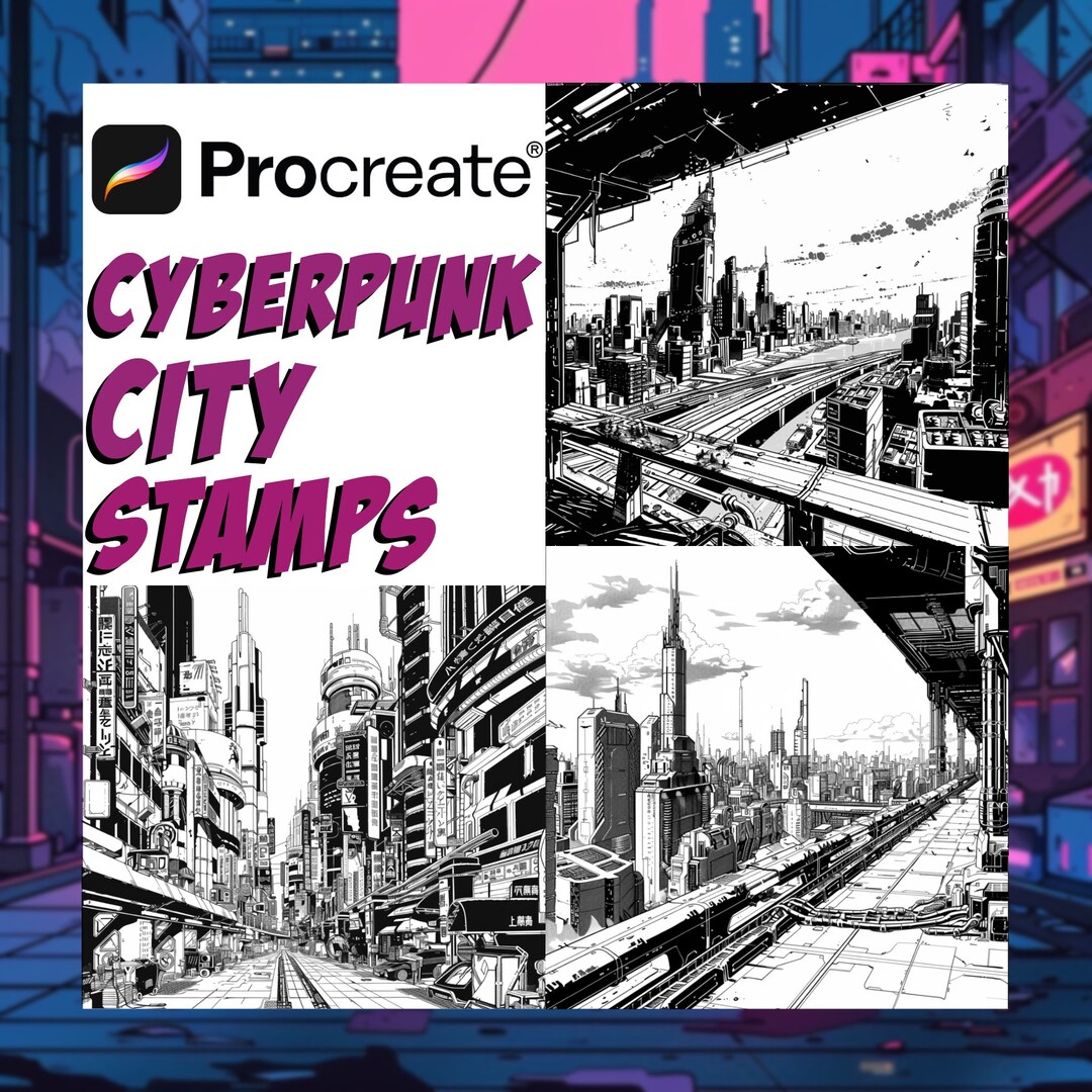 Comic Style Cyberpunk City Backgrounds | Procreate Digital Art Stamp ...