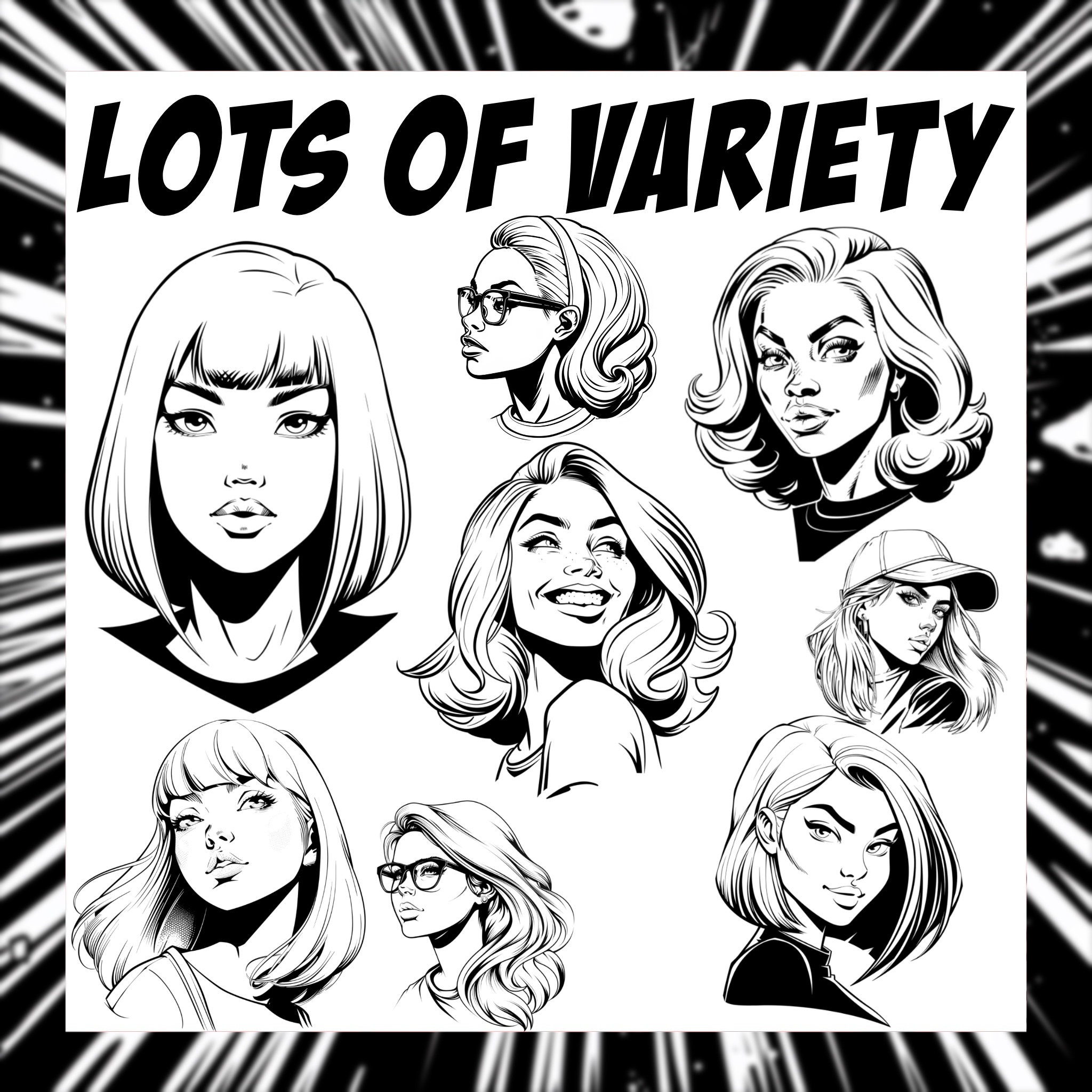 Procreate Comic Book Style Female Head Stamps Digital Art Assistance ...
