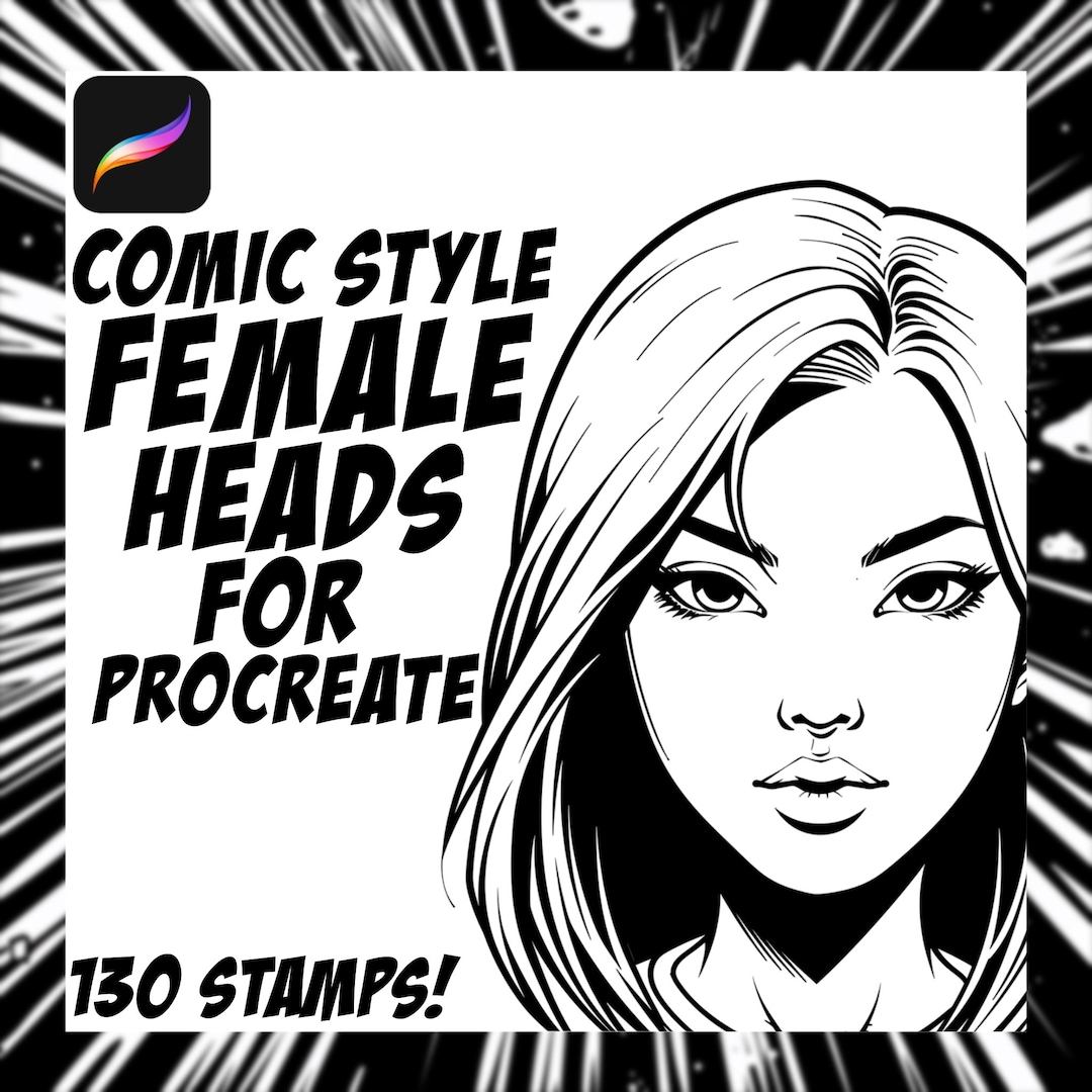 Procreate Comic Book Style Female Head Stamps | Digital Art Assistance ...