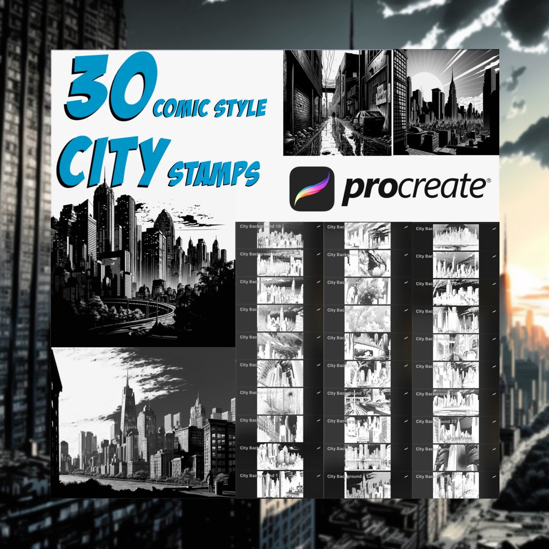 Comic Style City Backgrounds | Procreate Digital Art Stamps | Manga ...