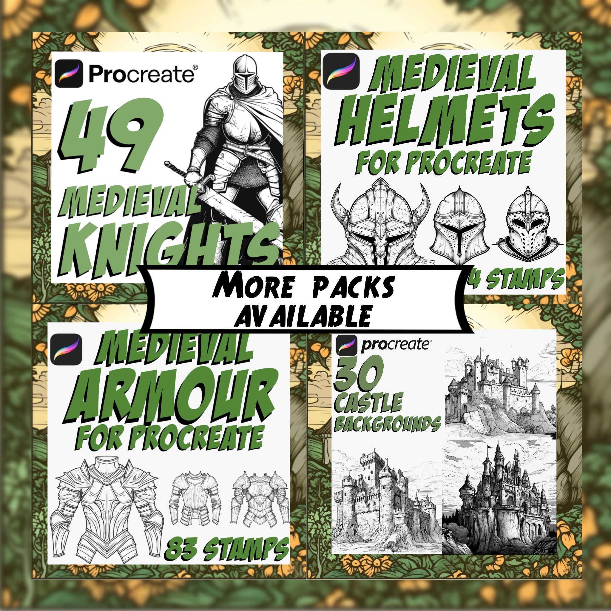 Medieval Swords and Shields Procreate Stamps Fantasy Weapon Art ...