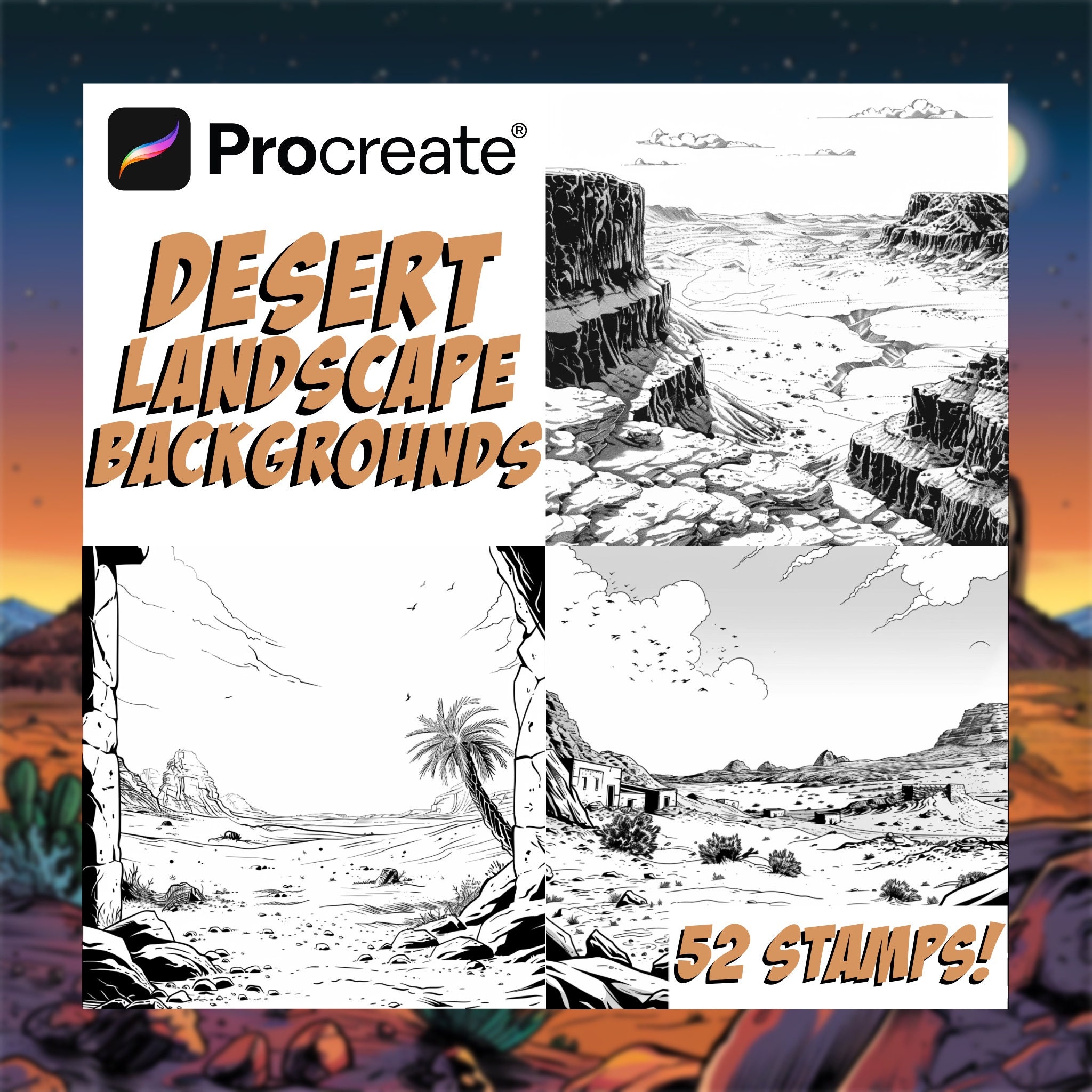 Comic Style Desert Backgrounds | Procreate Digital Art Stamps | Manga ...