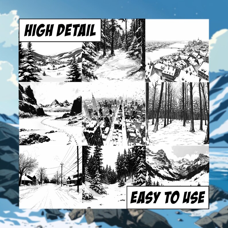 Artic Snow Backgrounds | Procreate Digital Art Stamps | Winter Manga ...