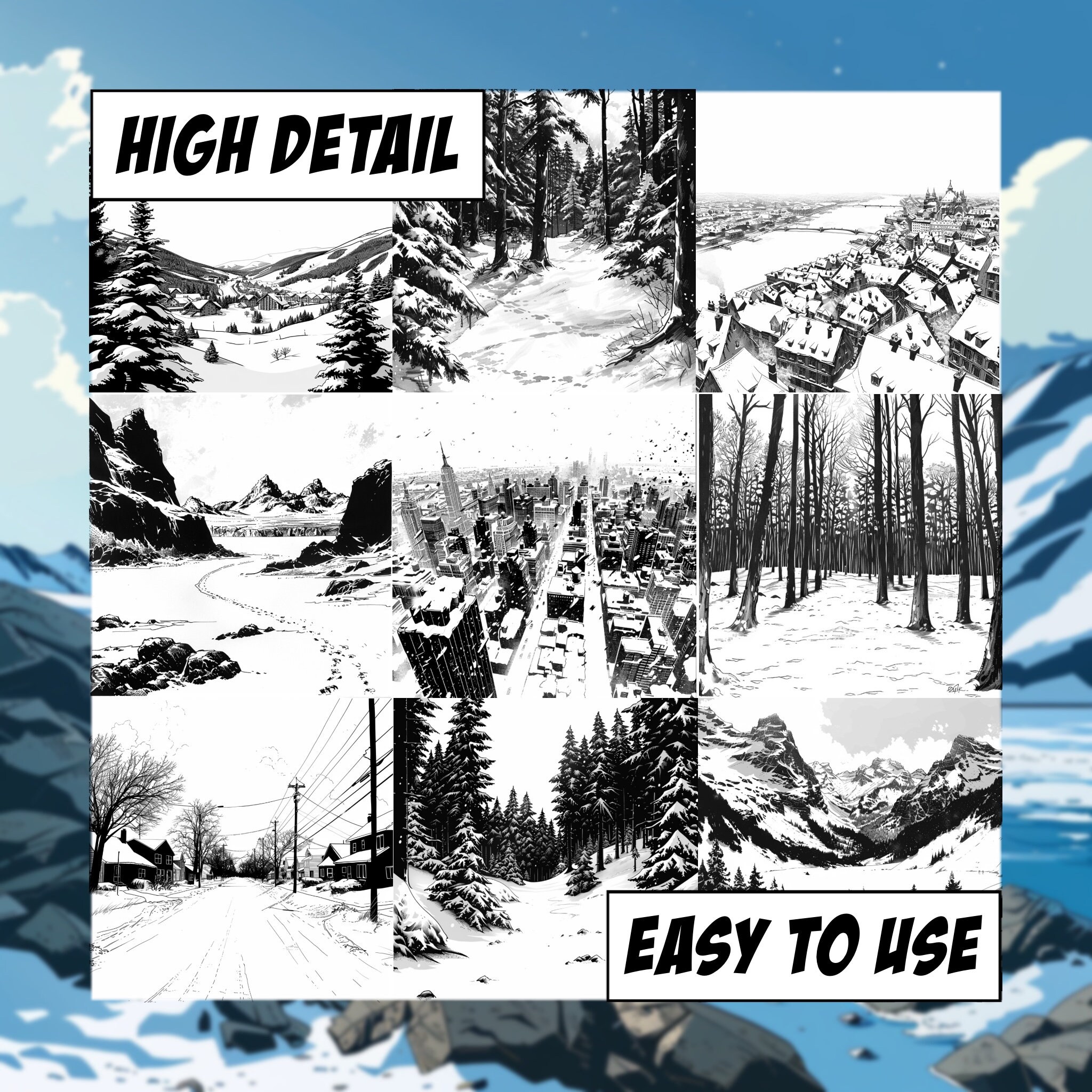 Artic Snow Backgrounds | Procreate Digital Art Stamps | Winter Manga ...