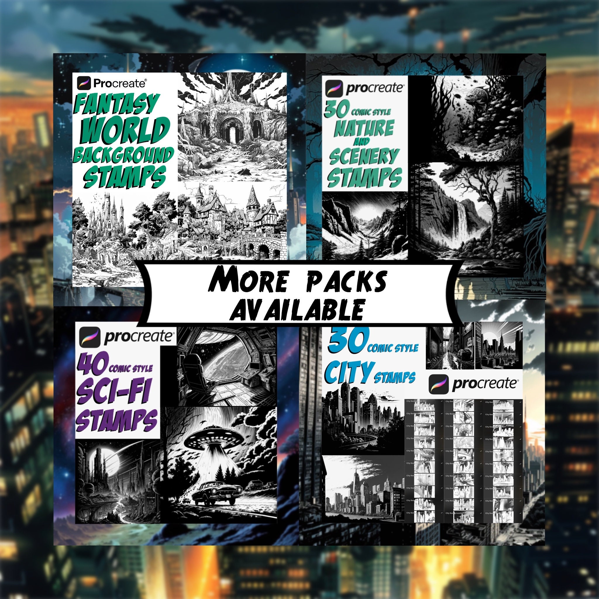 Comic Book Style City Backgrounds Procreate Digital Art Stamps Manga ...