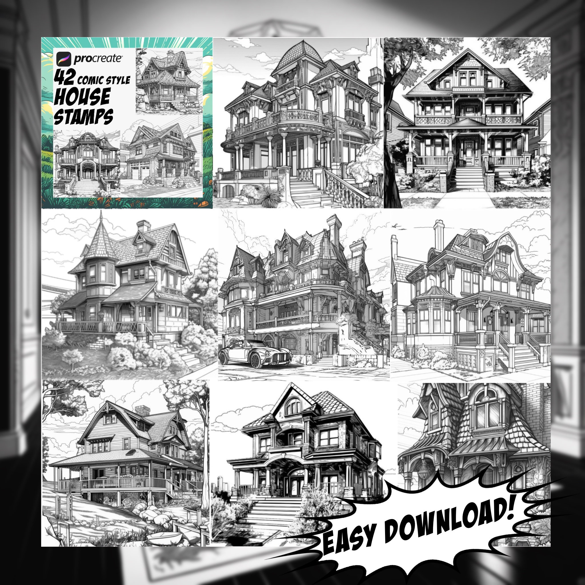 Comic Style House and Room Backgrounds | Procreate Digital Art Stamps ...