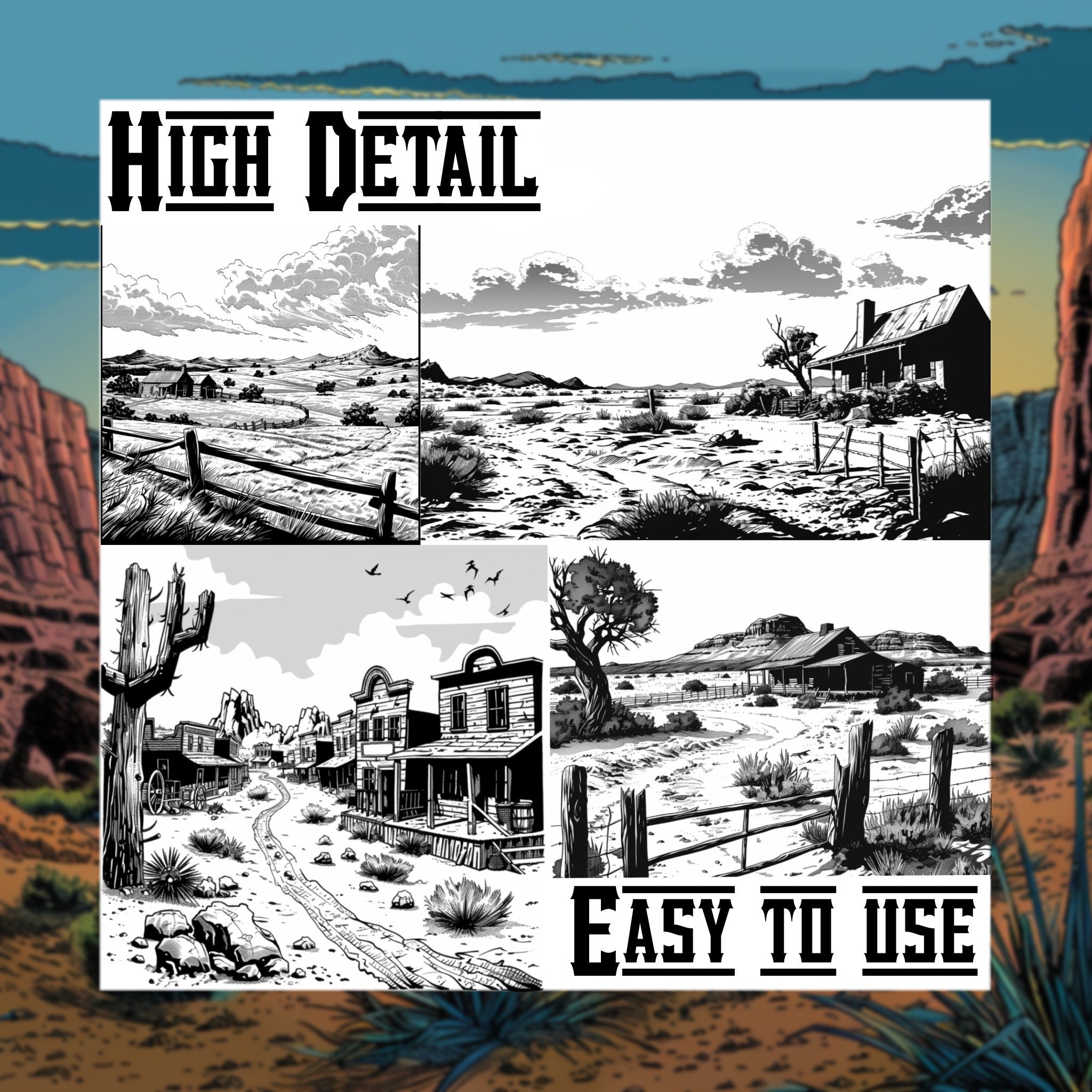 Comic Style Western Backgrounds | Procreate Digital Art Stamps | Manga ...
