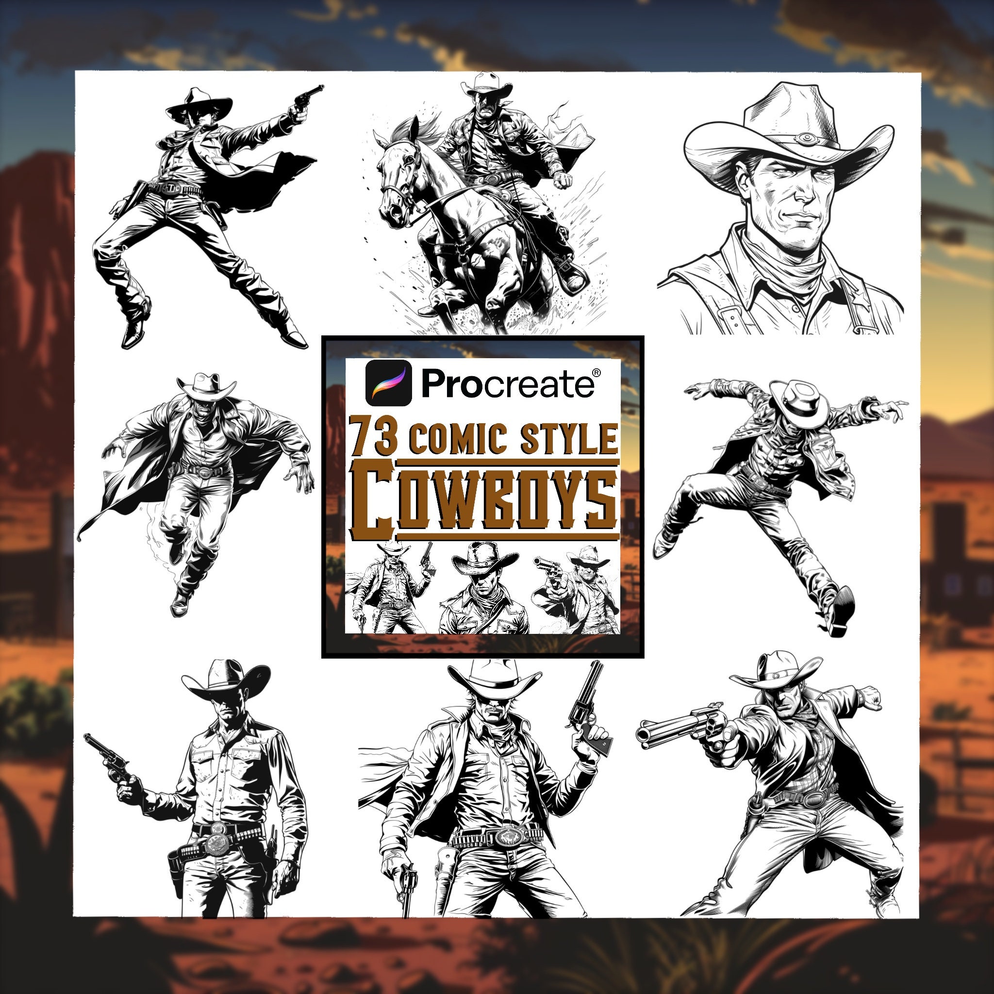 Comic Style Wild West Pack Procreate Stamps | Cowboys Art | Western ...