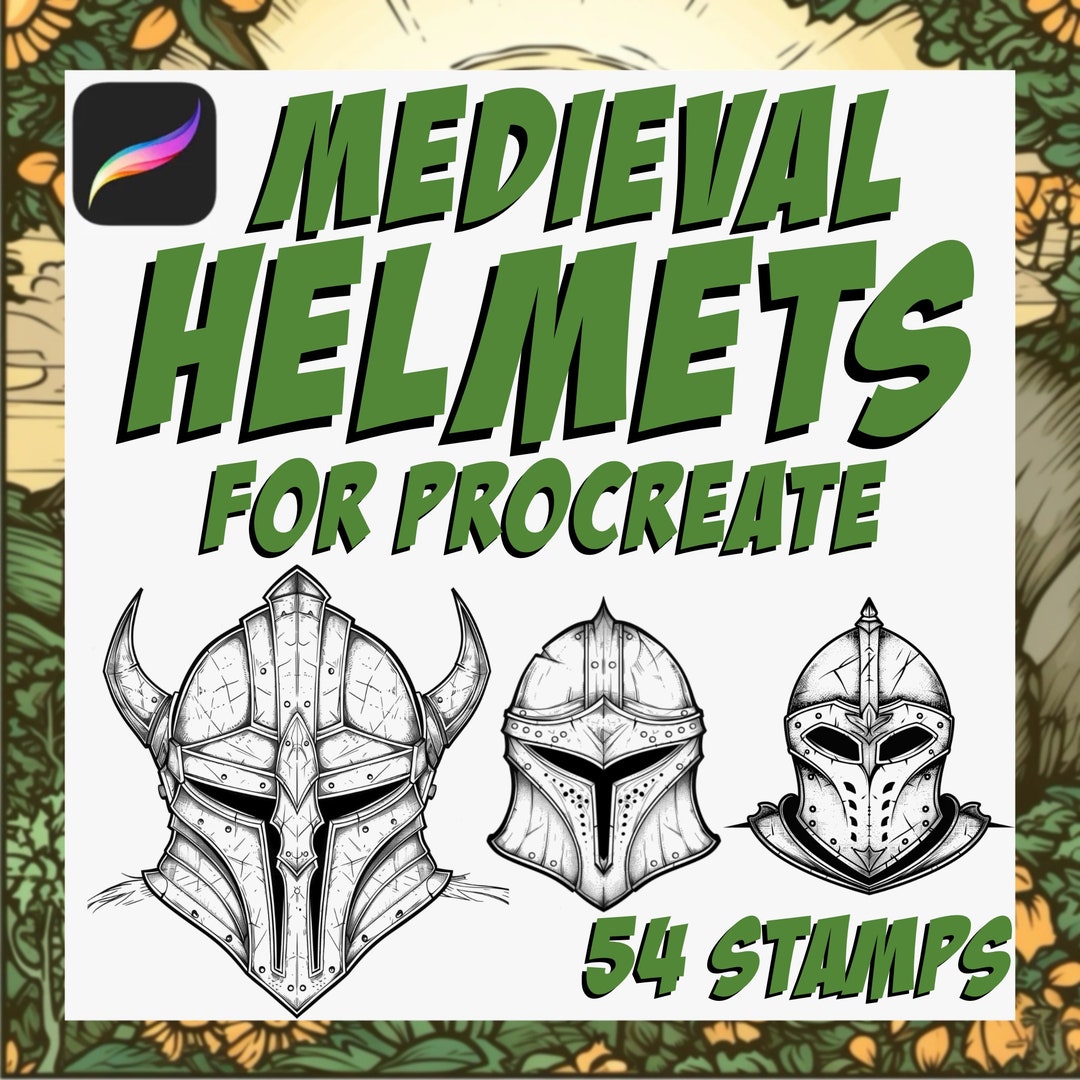 Comic Style Medieval Helmets Procreate Stamps | Fantasy Art Assistance ...