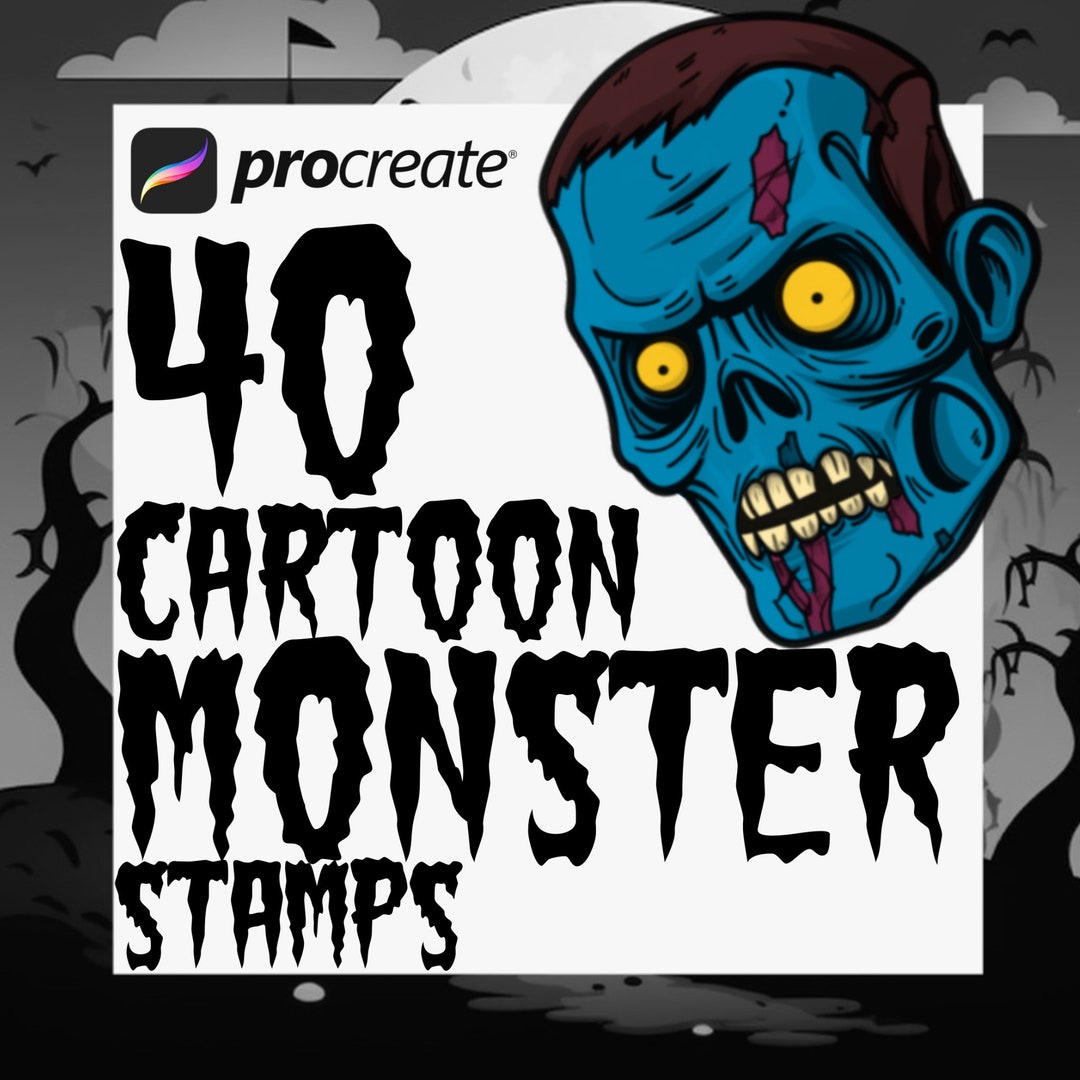 Procreate Cartoon Style Monster Stamps | Digital Art Zombie ...