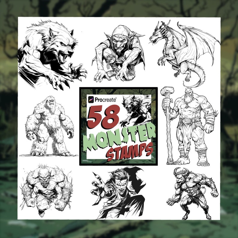 Comic Style Monster Procreate Stamps Digital Art Zombies Brush Set ...