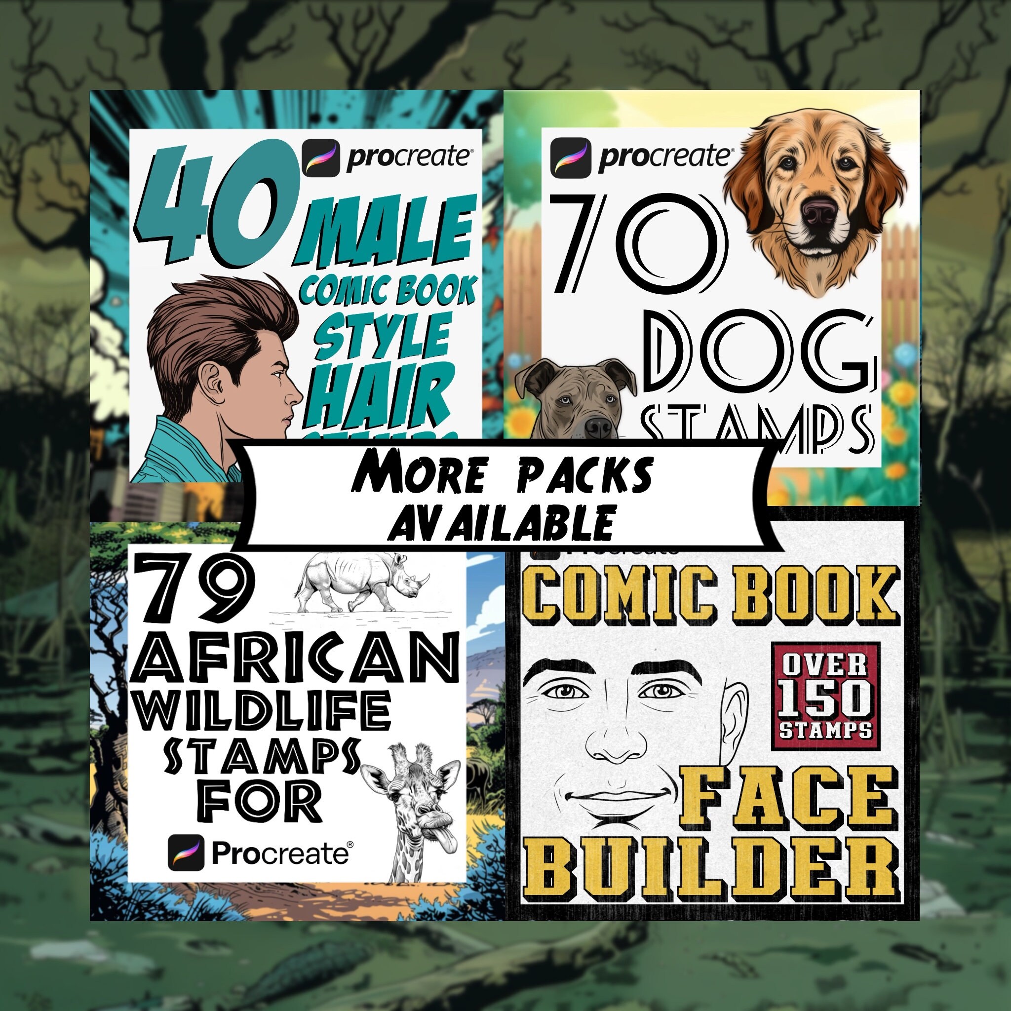 Comic Style Monster Procreate Stamps Digital Art Assistance Brush Set ...