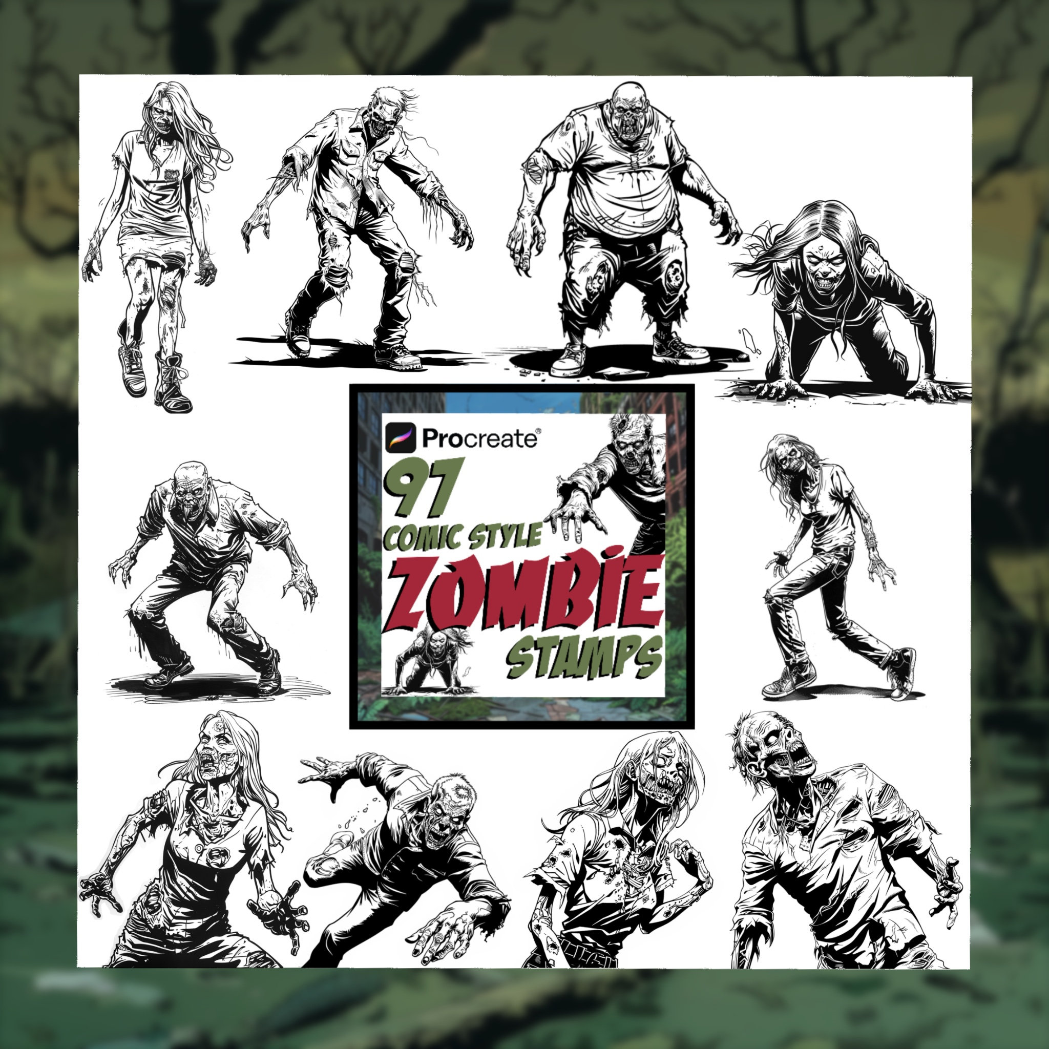 Comic Style Monster Procreate Stamps | Digital Art Zombies | Brush Set ...