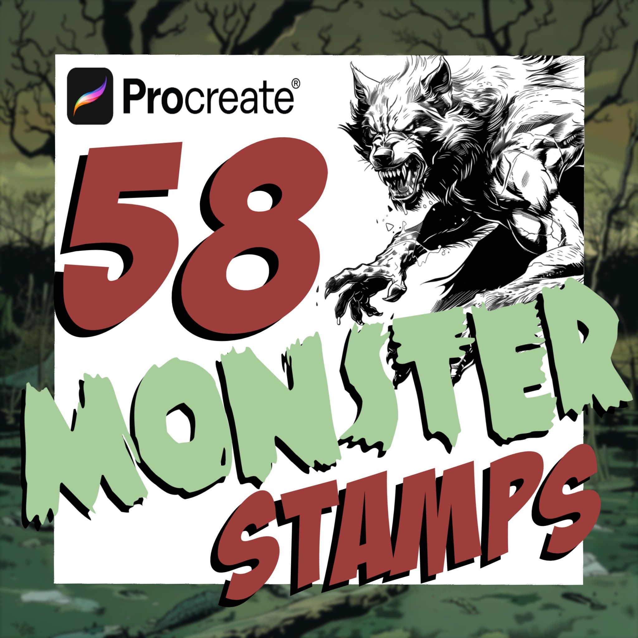 Comic Style Monster Procreate Stamps Digital Art Assistance Brush Set ...