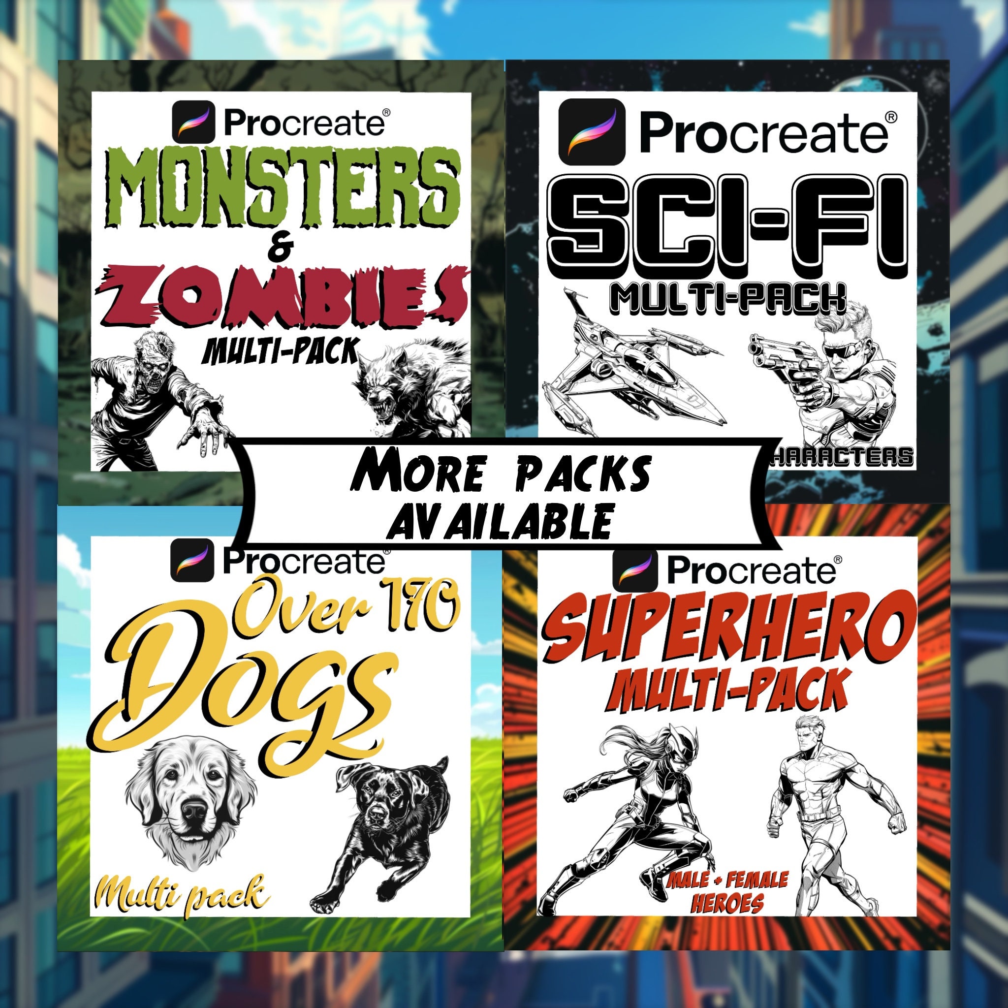 Comic Style Building Procreate Stamps | Cities Digital Download | City ...