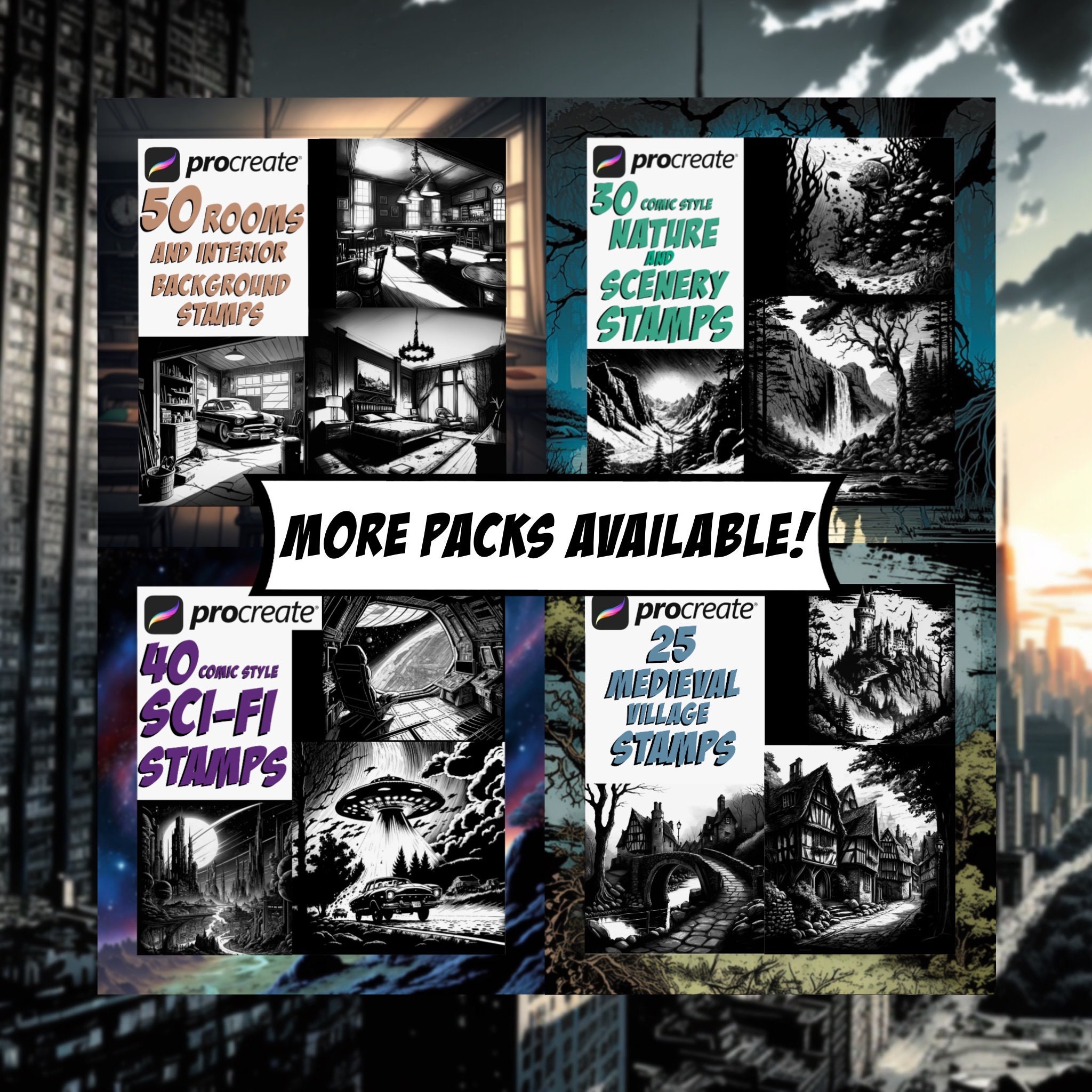 Comic Style City Backgrounds Procreate Digital Art Stamps Manga ...