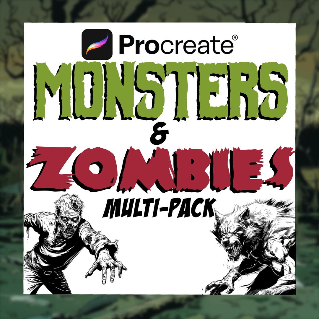 Comic Style Monster Procreate Stamps Digital Art Zombies Brush Set ...