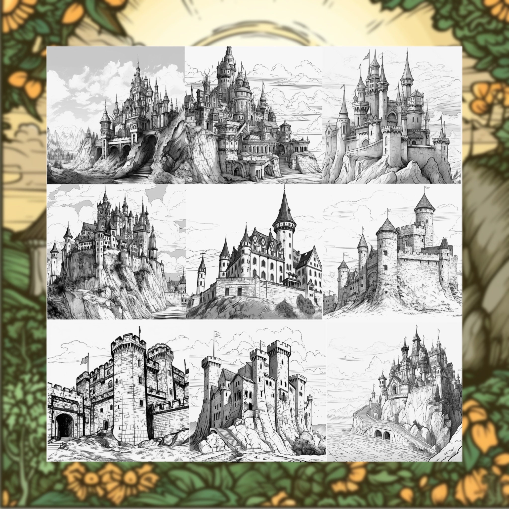 Medieval Fantasy Castle Backgrounds Procreate Digital Art Stamps Manga ...