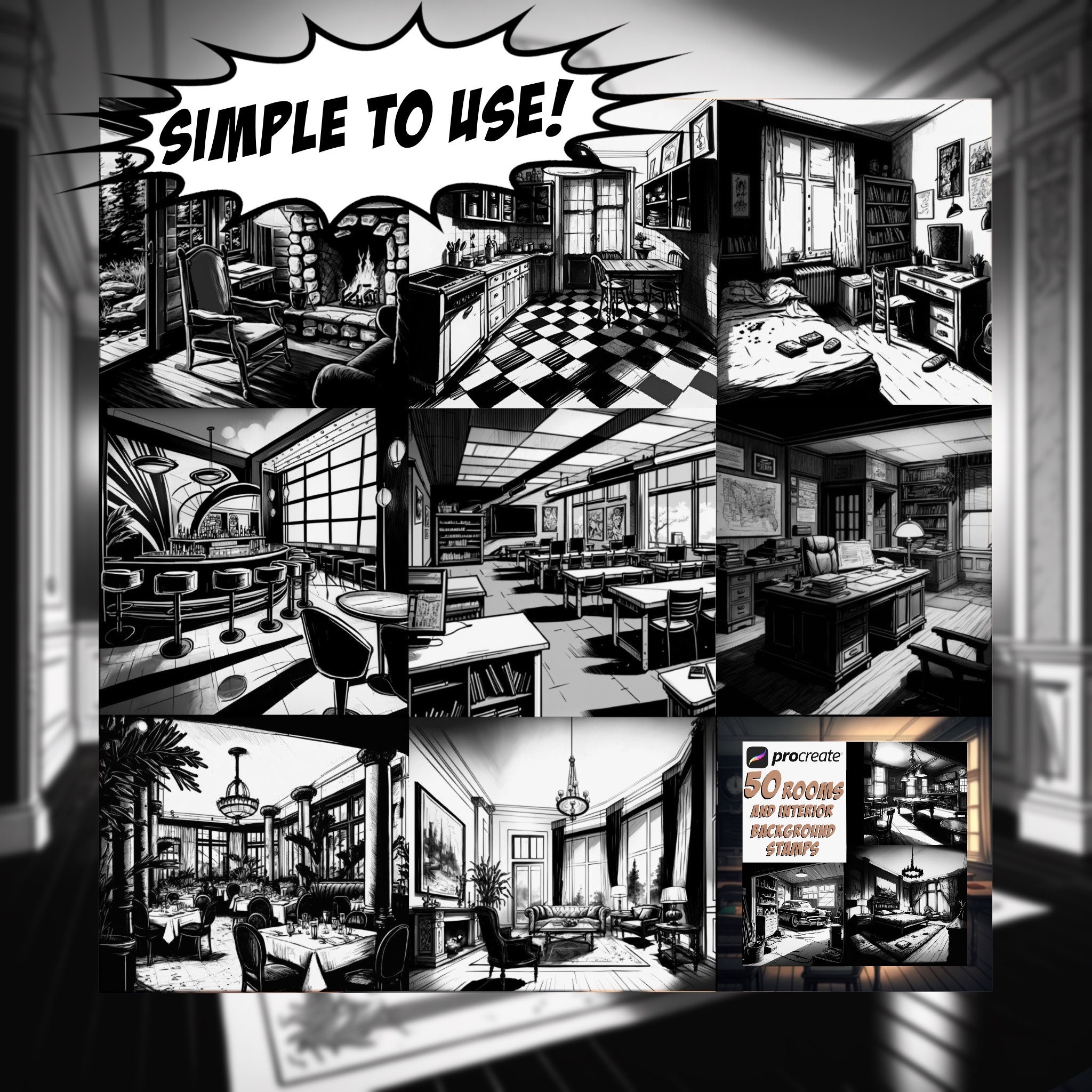 Comic Style House and Room Backgrounds | Procreate Digital Art Stamps ...