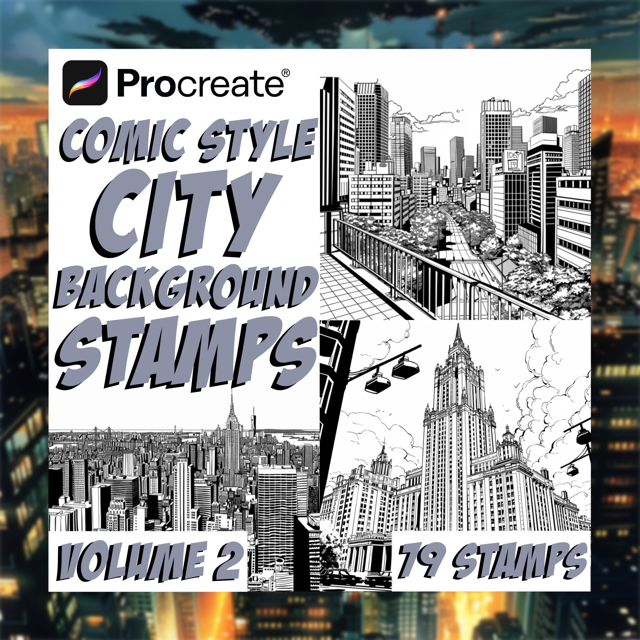 Comic Book Style City Backgrounds Procreate Digital Art Stamps Manga ...