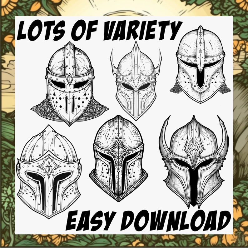 Comic Style Medieval Helmets Procreate Stamps | Fantasy Art Assistance ...