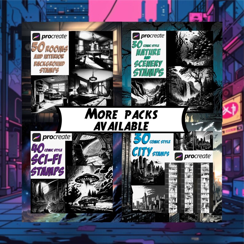 Comic Style Cyberpunk City Backgrounds | Procreate Digital Art Stamp ...