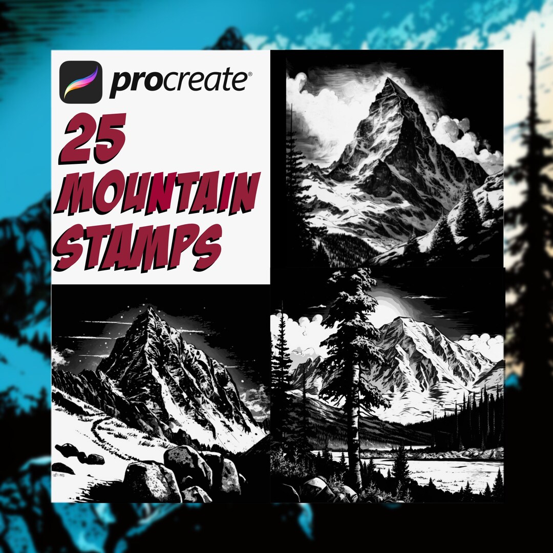 Mountain Landscape Comic Style Procreate Stamps | Digital Art Colouring ...