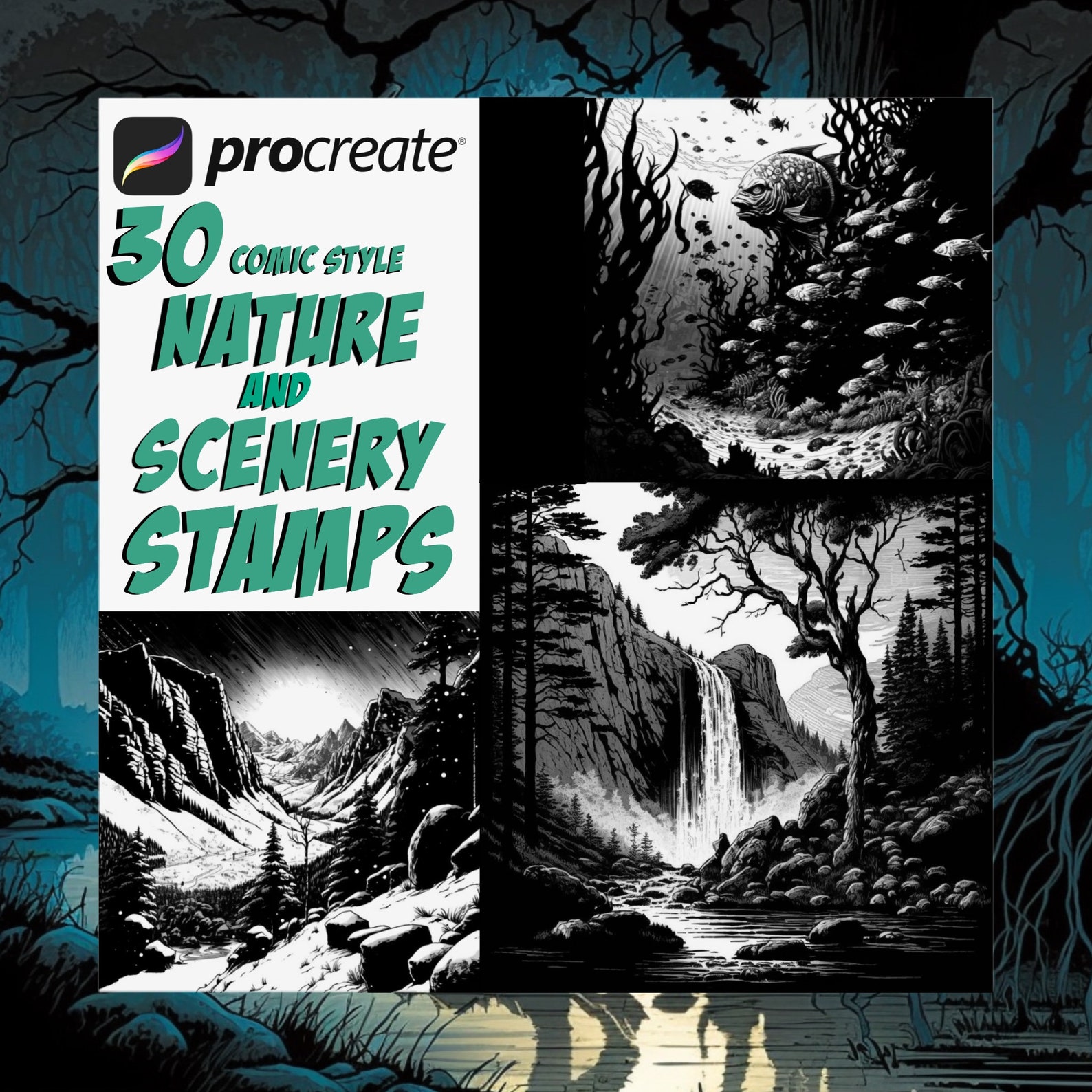 Nature Scenery Comic Style Procreate Stamps Digital Art - Etsy