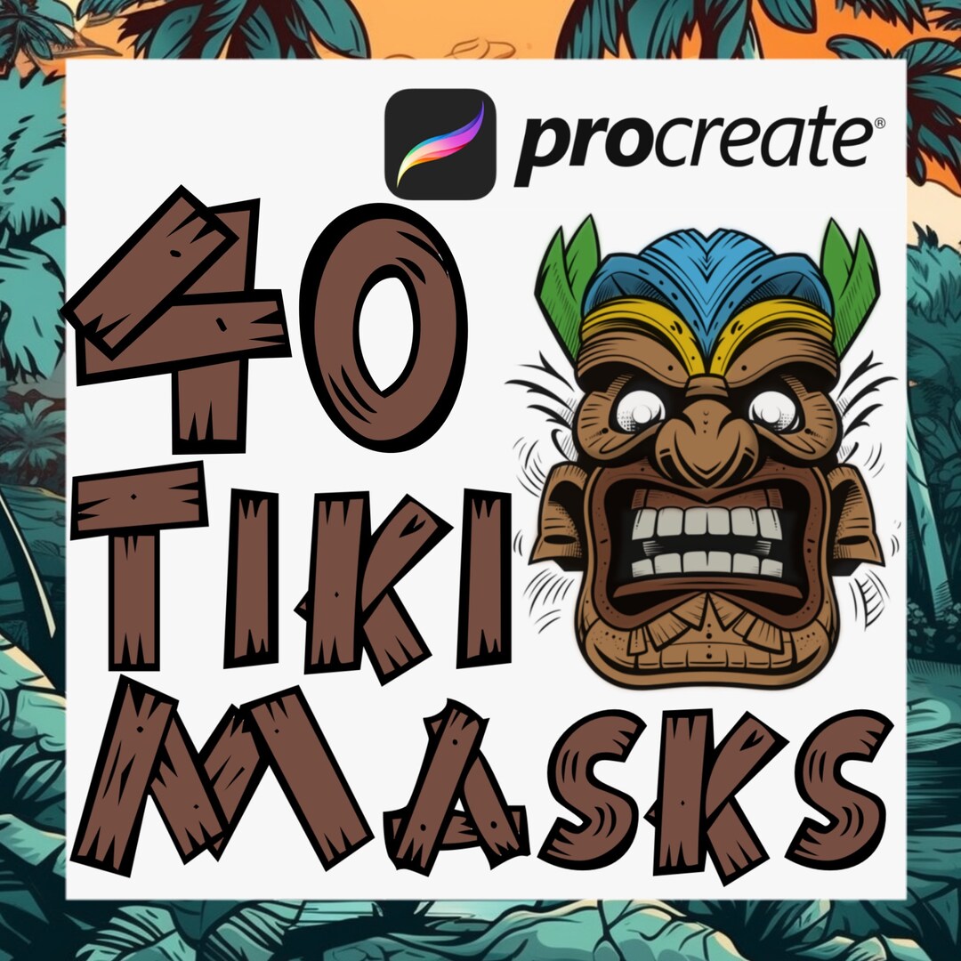 Tiki Mask Procreate Stamps | Tropical Digital Art Colouring Brushes ...