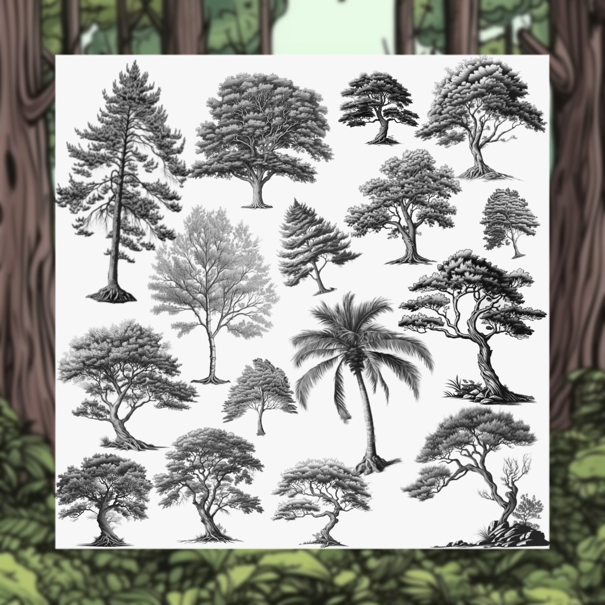 Procreate Realistic Tree Stamp Set Digital Art Assistance Download ...