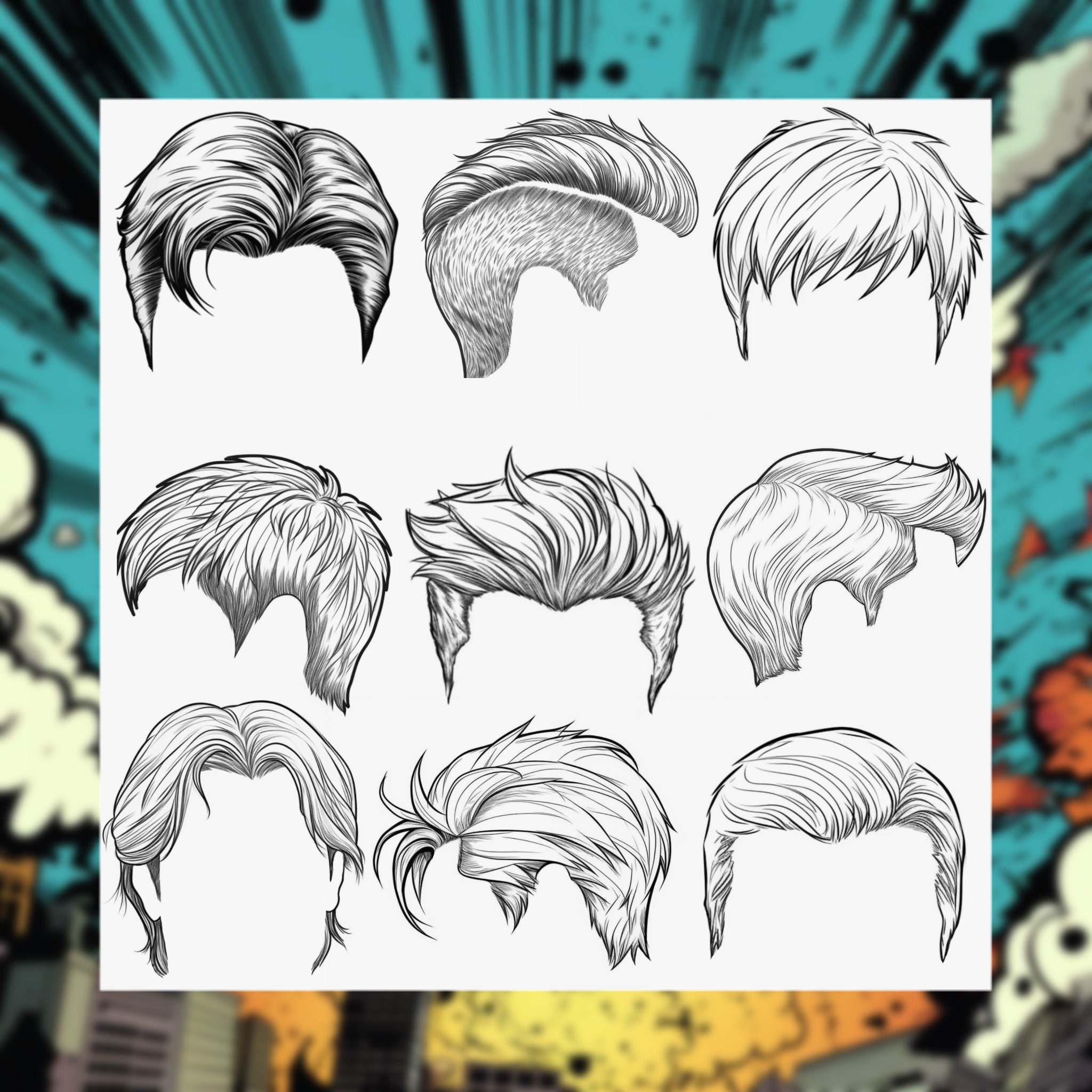 Male Hairstyle Procreate Brush Set | Men Hair Digital Art Stamps ...