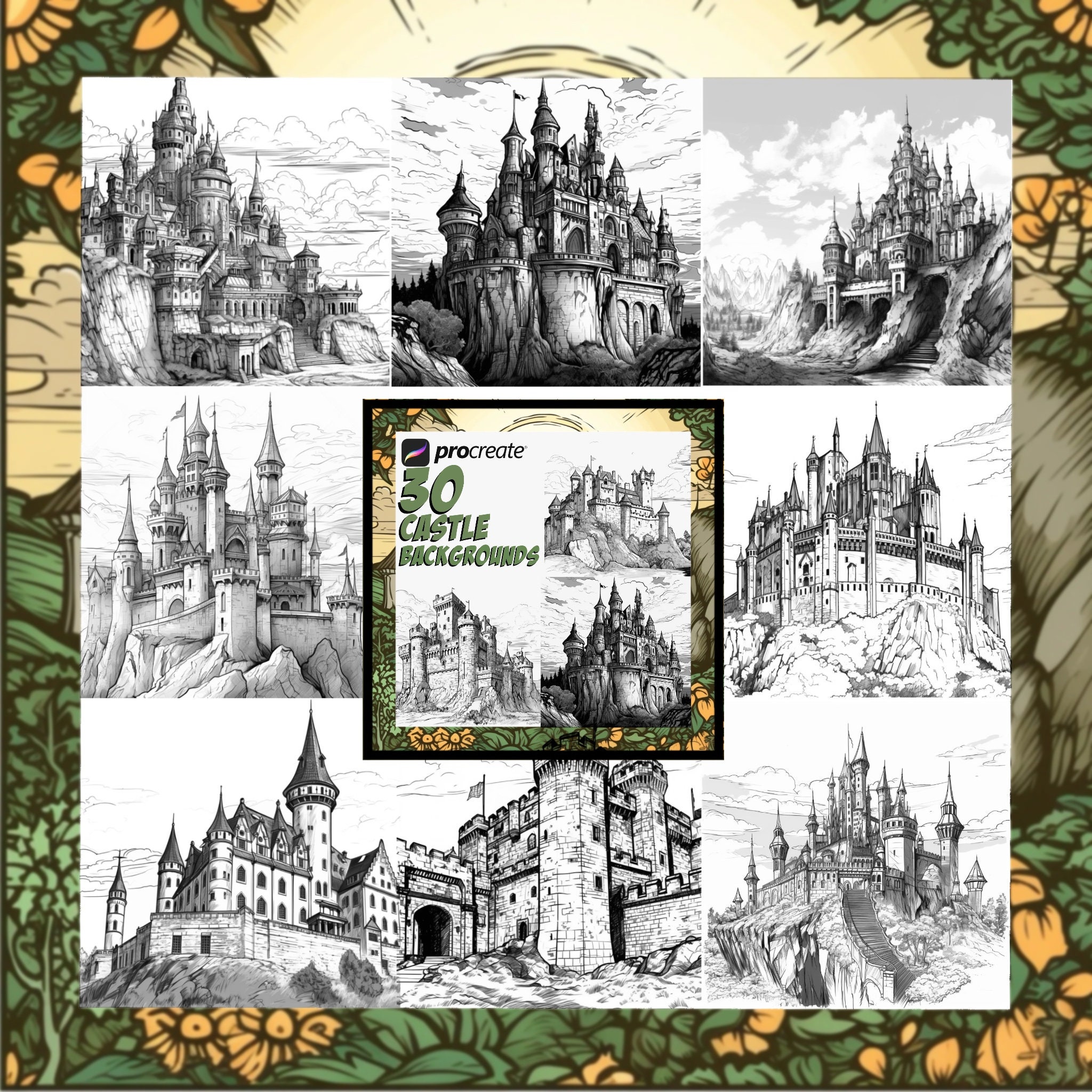 Medieval Fantasy Stamp Set | Procreate Digital Art Stamps | Castle ...