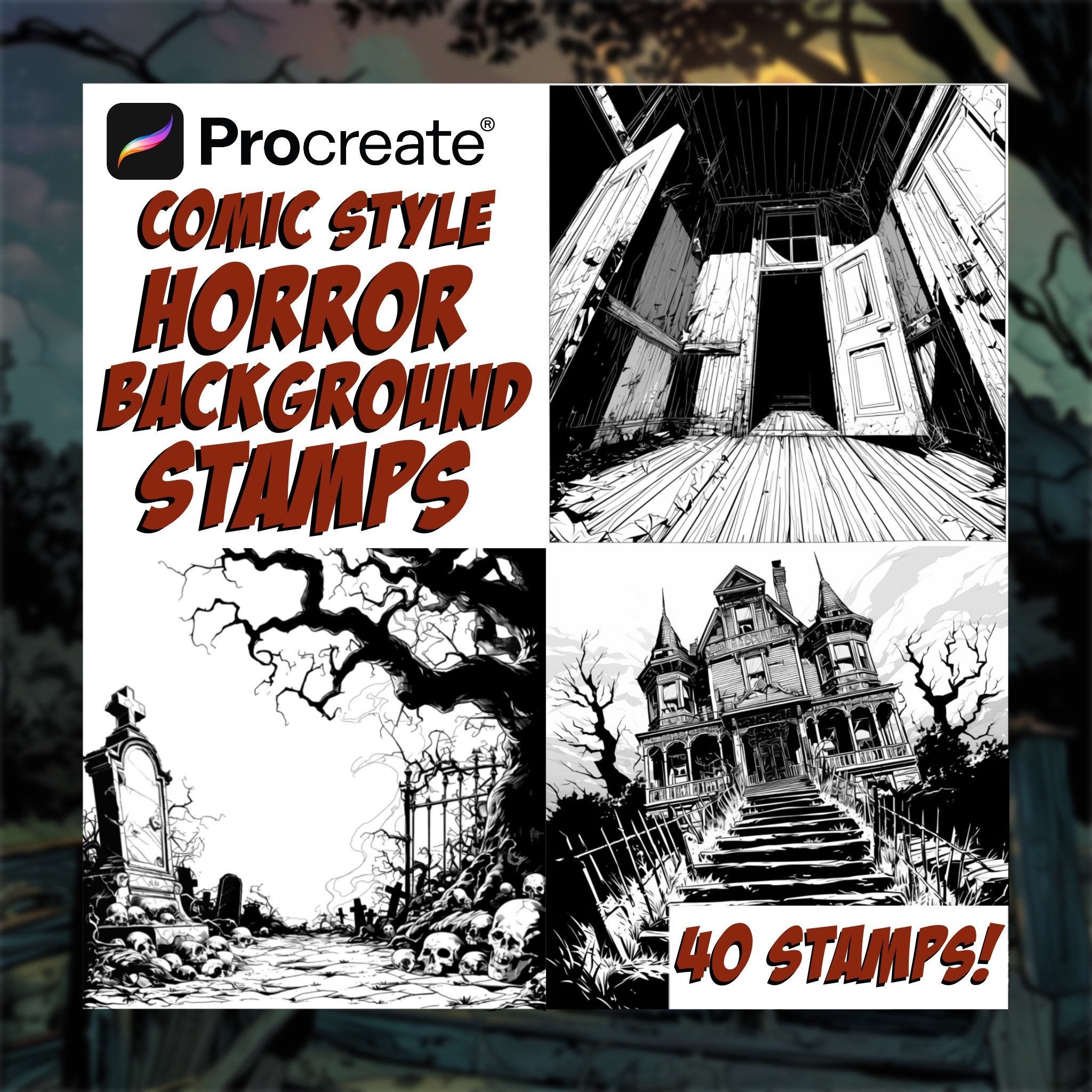 Comic Style Horror Backgrounds | Procreate Digital Art Stamps | Manga ...
