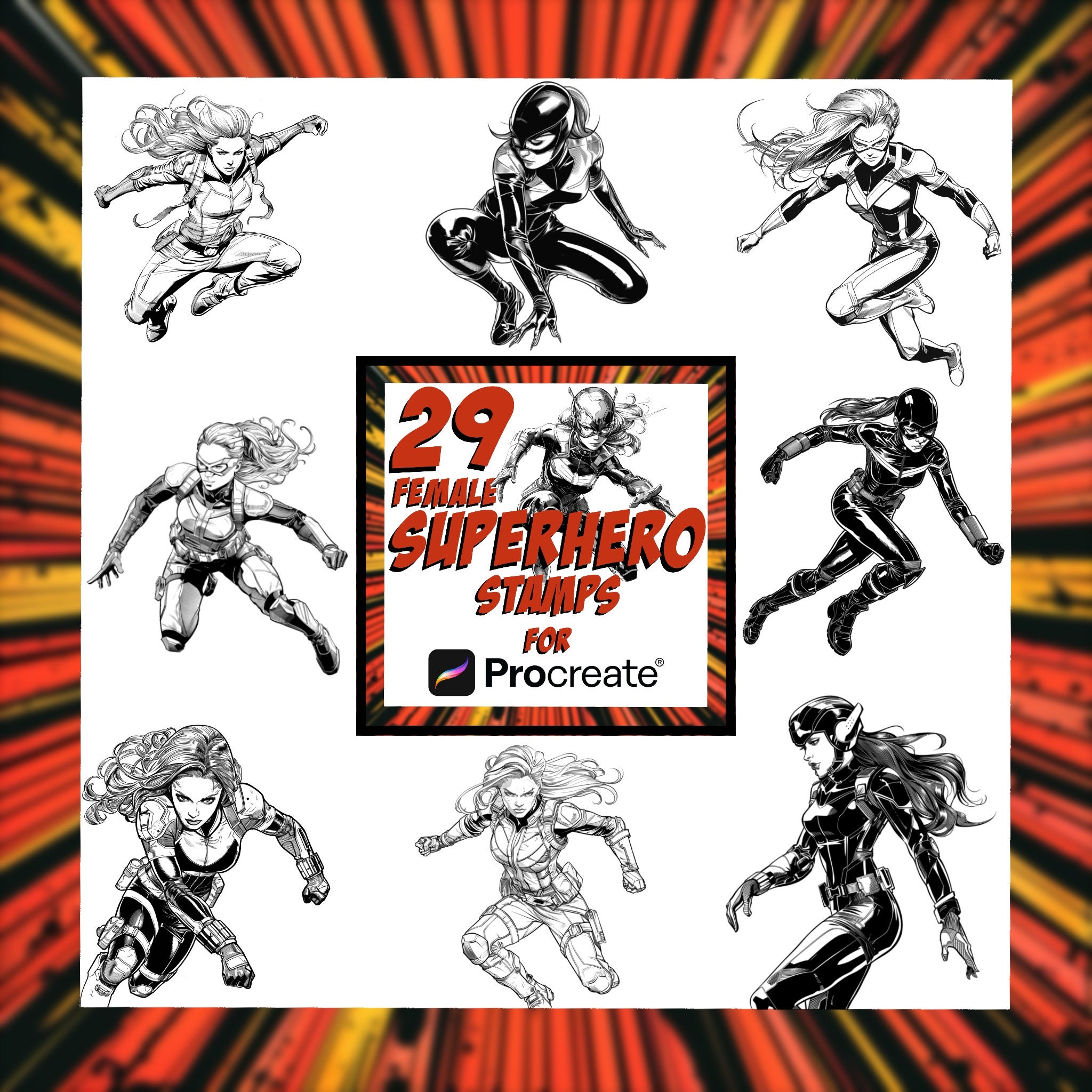 Comic Style Female Superhero Procreate Stamps | Comics Digital Art ...