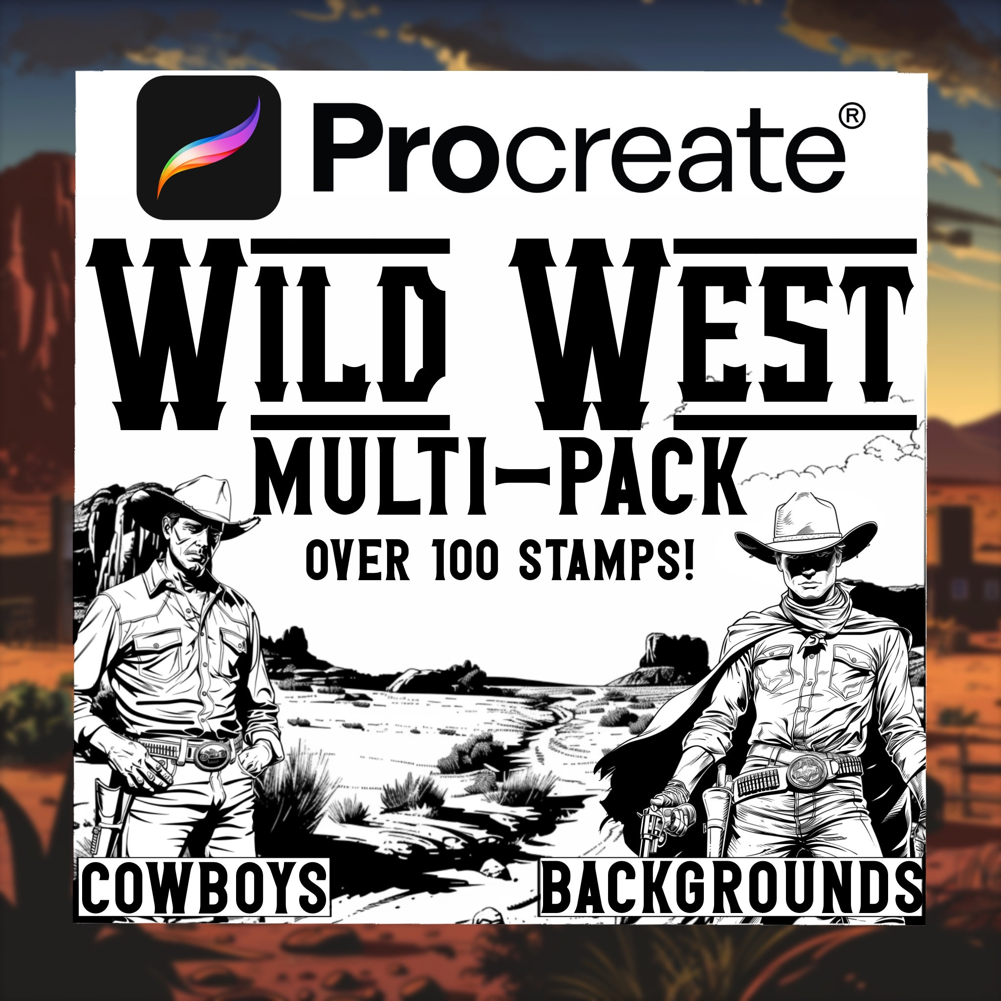 Comic Style Wild West Pack Procreate Stamps | Cowboys Art | Western ...