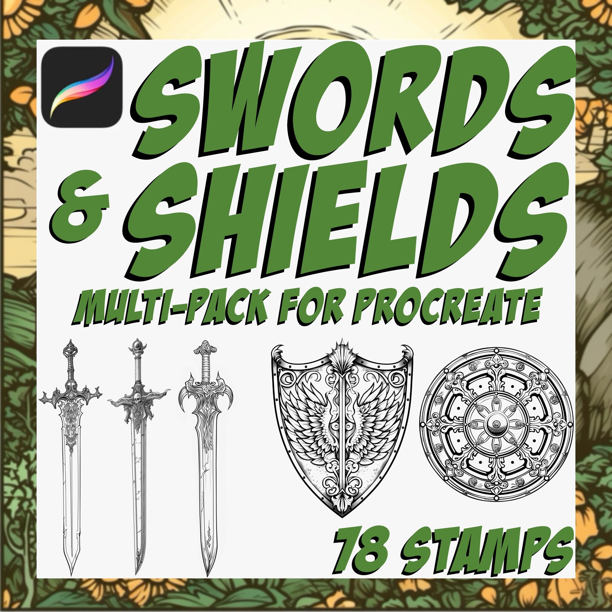 Medieval Swords and Shields Procreate Stamps | Fantasy Weapon Art ...