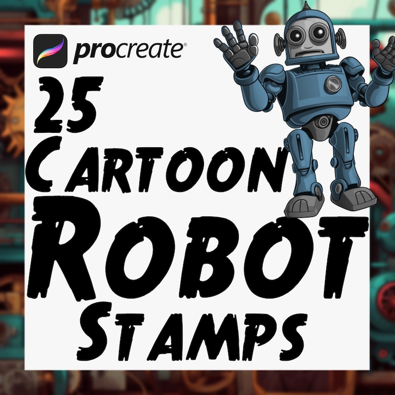 Cartoon Robot Procreate Stamps Set | Character Digital Art Stamp Pack ...