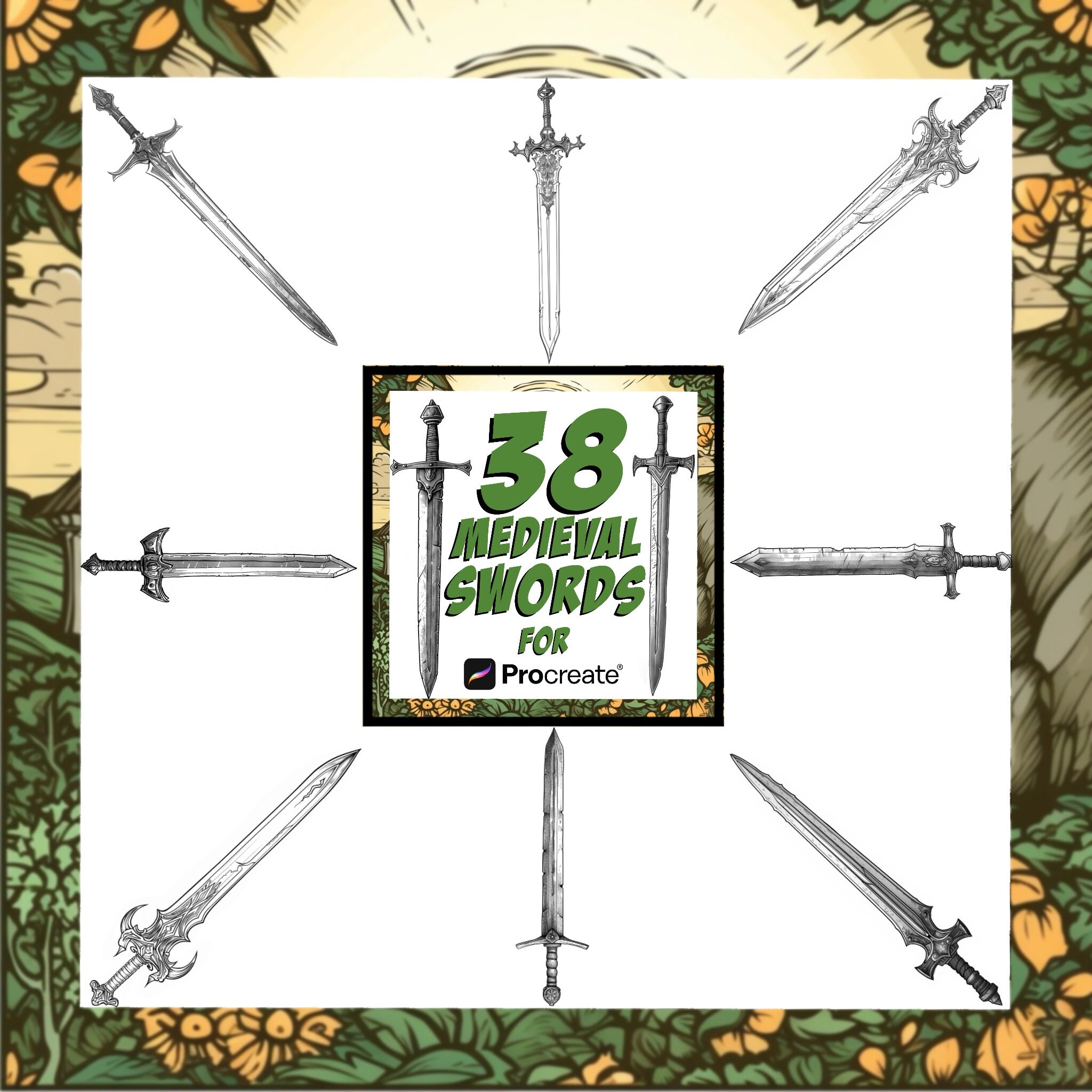 Medieval Swords and Shields Procreate Stamps | Fantasy Weapon Art ...