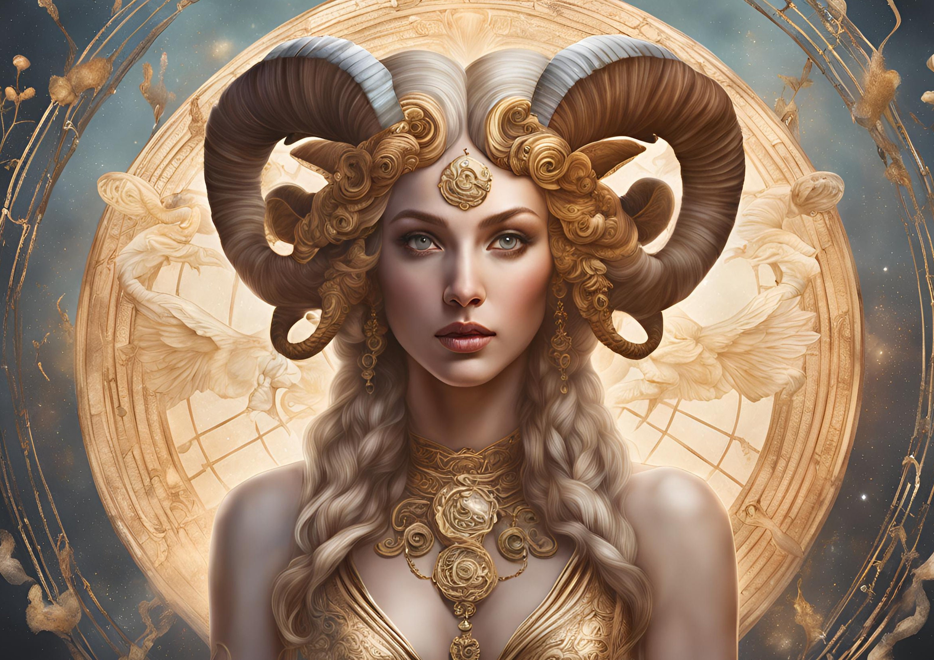 Aries Horoscope Digital Print - Female Goddess Aries Zodiac Sign as Wall Art. Set of 4 Digital ...