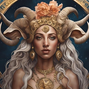 Aries Horoscope Digital Print - Female Goddess Aries Zodiac Sign as ...