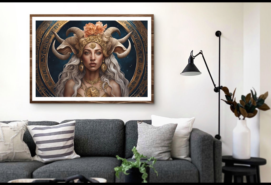 Aries Horoscope Digital Print - Female Goddess Aries Zodiac Sign as ...