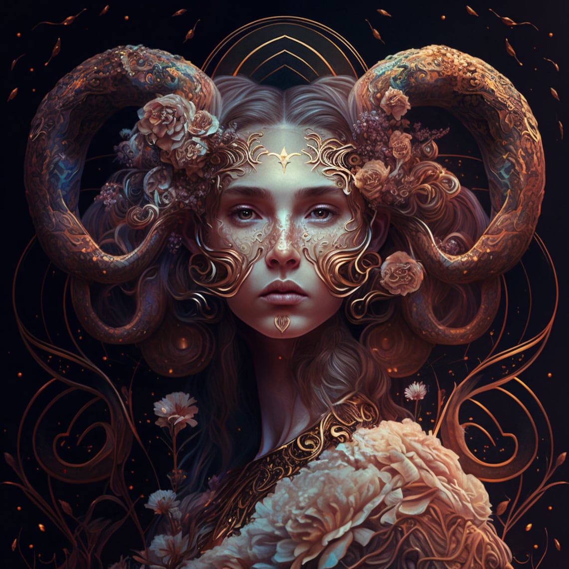 Aries Horoscope Digital Print - Female Goddess Aries Zodiac Sign as ...